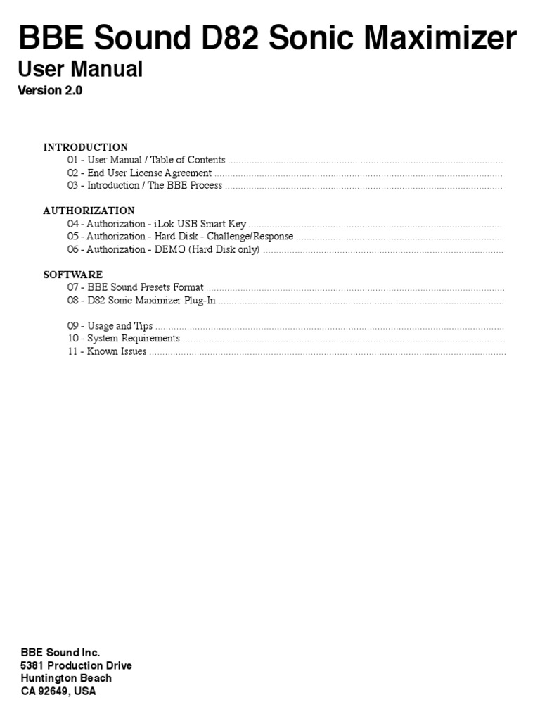 BBE Sound D82 Sonic Maximizer: User Manual | PDF | Source Code ...