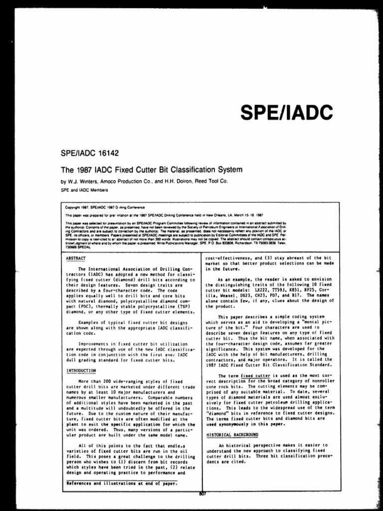 SPE 1987 FC IADC Code | PDF | Diamond | Chemistry