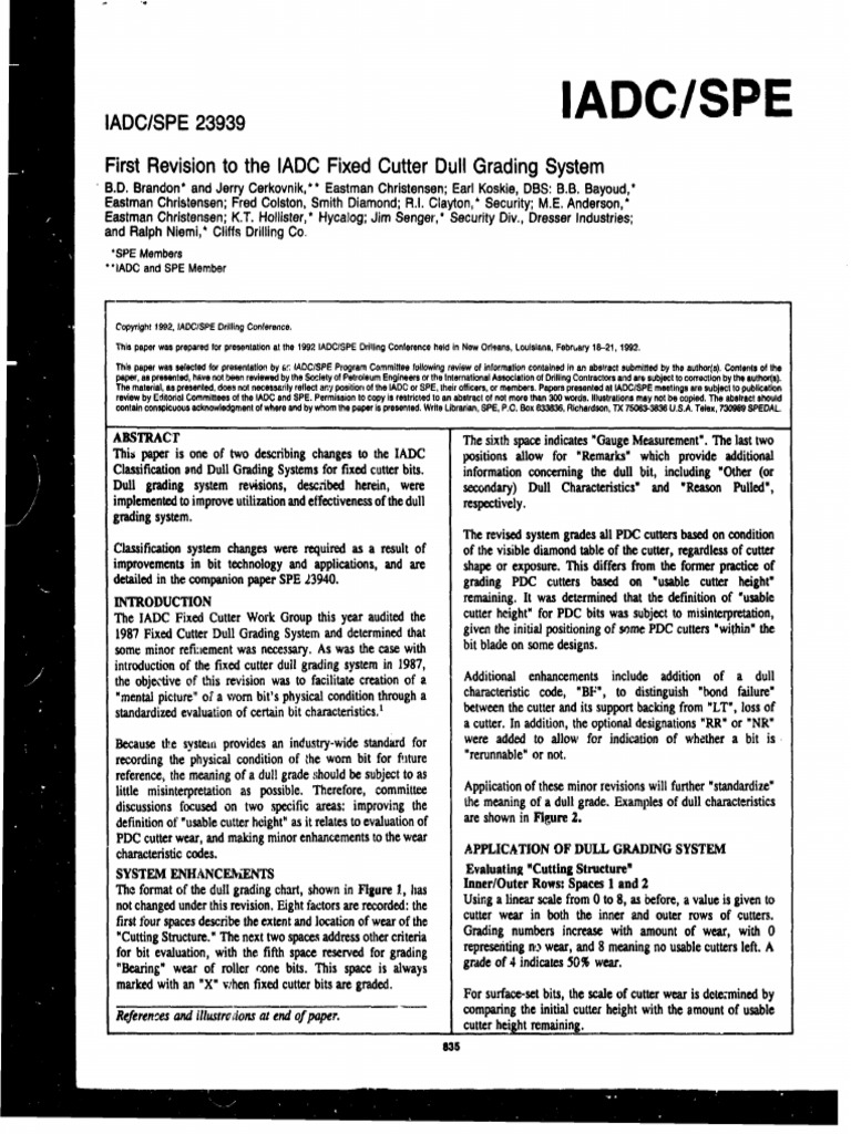 SPE IADC FC Dull Bit Grading | PDF | Nature | Business