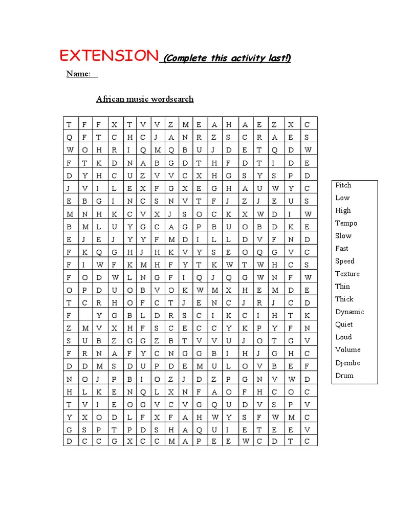 Extension: Name: African Music Wordsearch | PDF | Drum | Rhythm And Meter