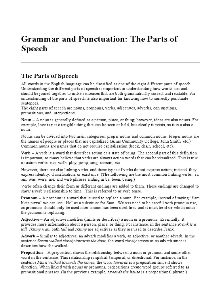 Grammar and Punctuation: The Parts of Speech | PDF | Part Of Speech | Noun