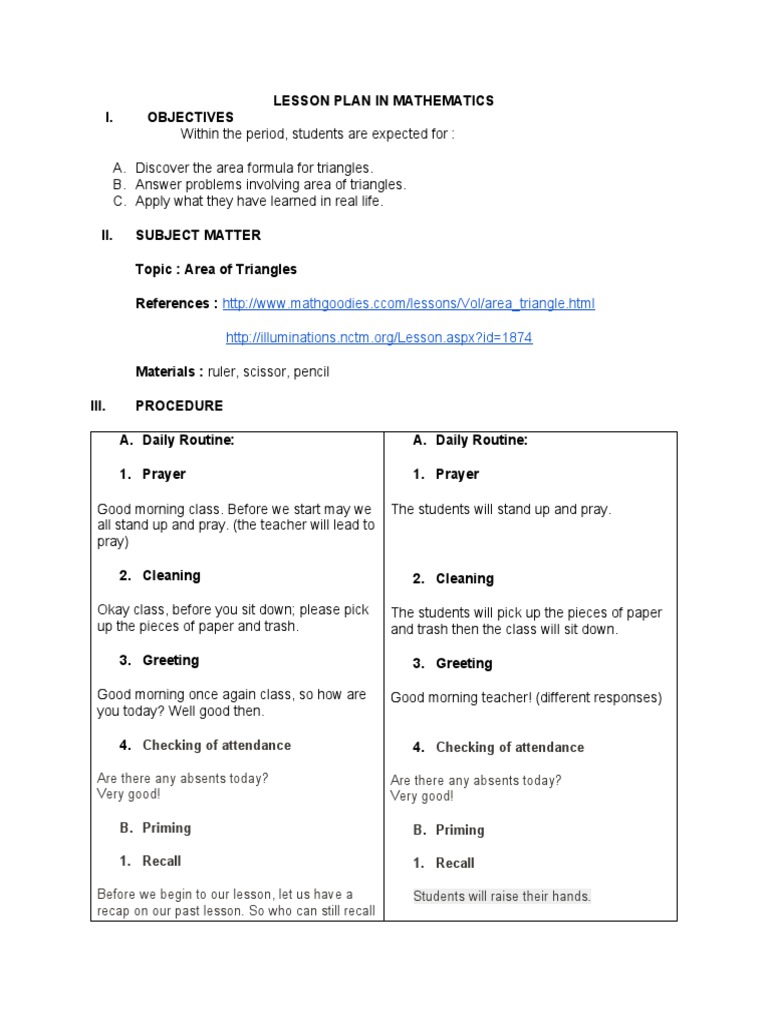 Triangle Area Lesson Plan | PDF | Area | Triangle