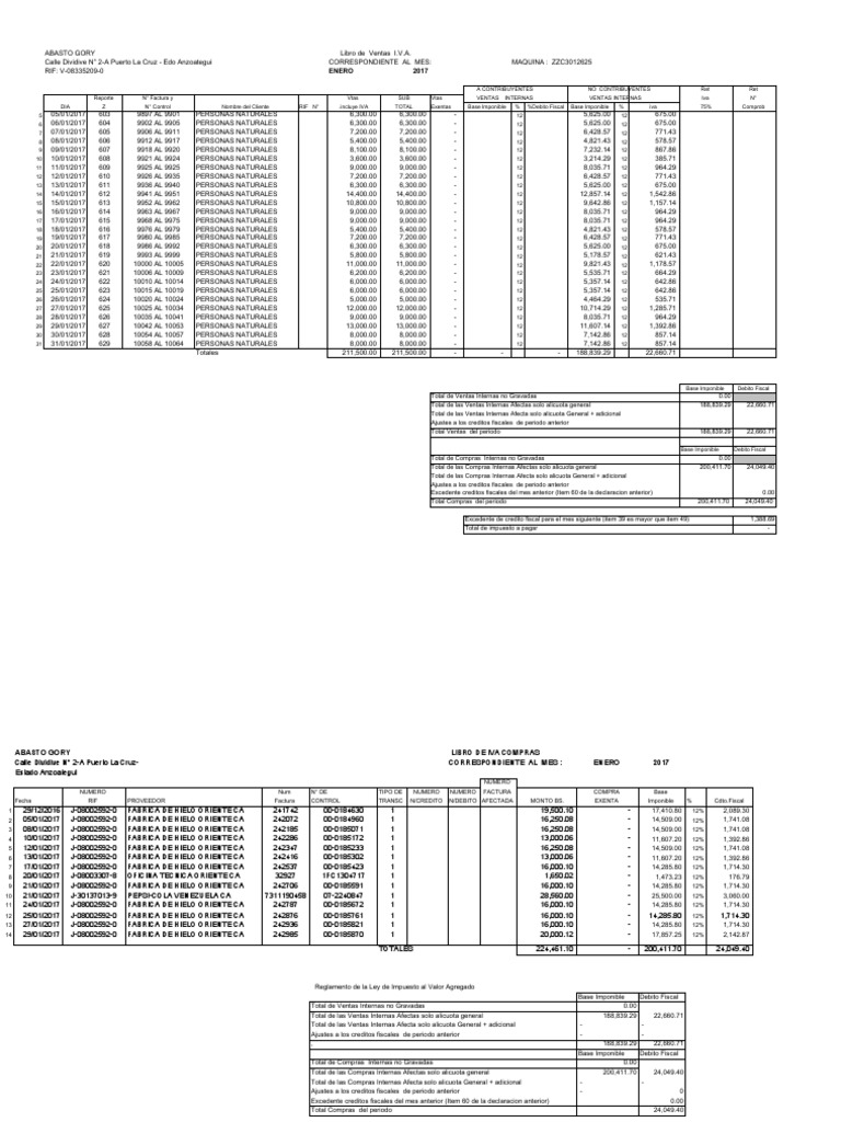 Modelo Libros Iva Gory-Iva - 2017 | PDF | Impuesto al valor agregado ...