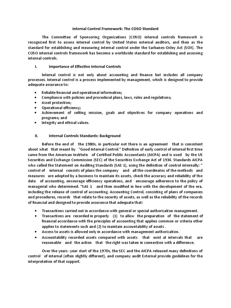 Internal Control Framework: The COSO Standard | PDF | Internal Control ...