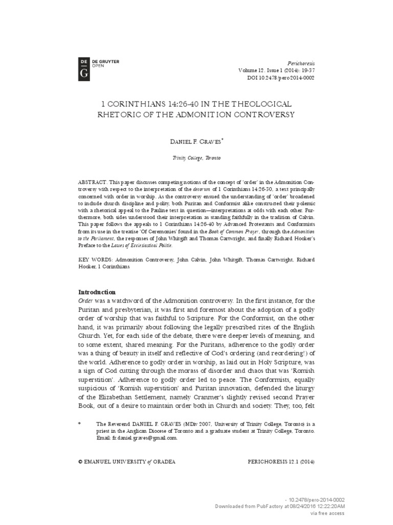 1 Corinthians 1426-40 in The Theological Rhetoric PDF | PDF | Puritans ...