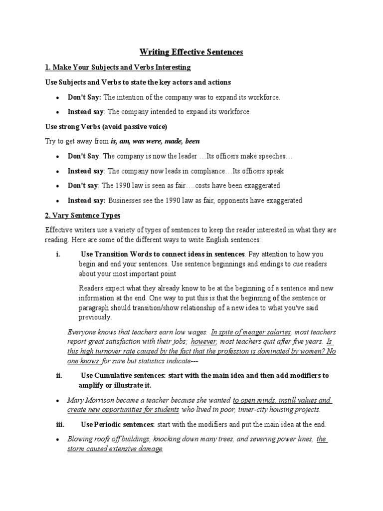 Writing Effective Sentences | PDF | Sentence (Linguistics) | Clause