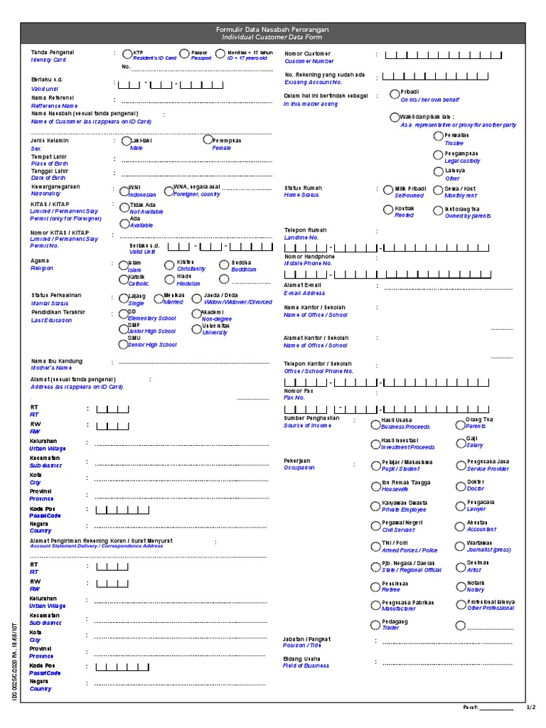 Form Data Pengurus Nasabah Badan | PDF
