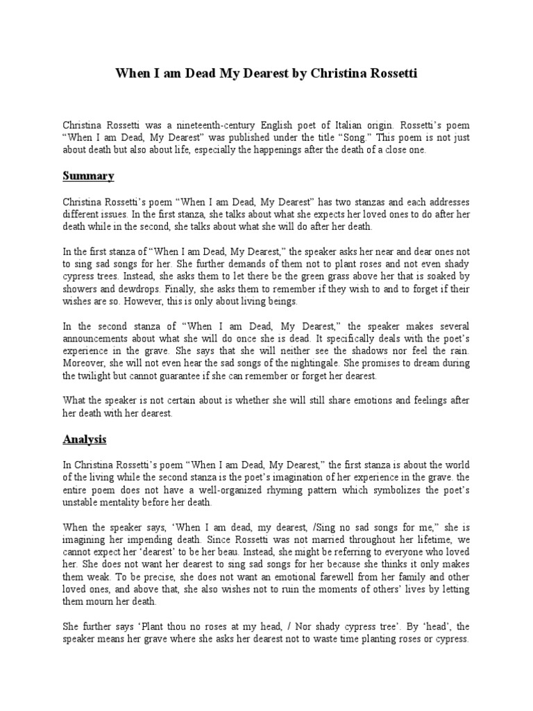 When I Am Dead My Dearest by Christina Rossetti | PDF | Poetry