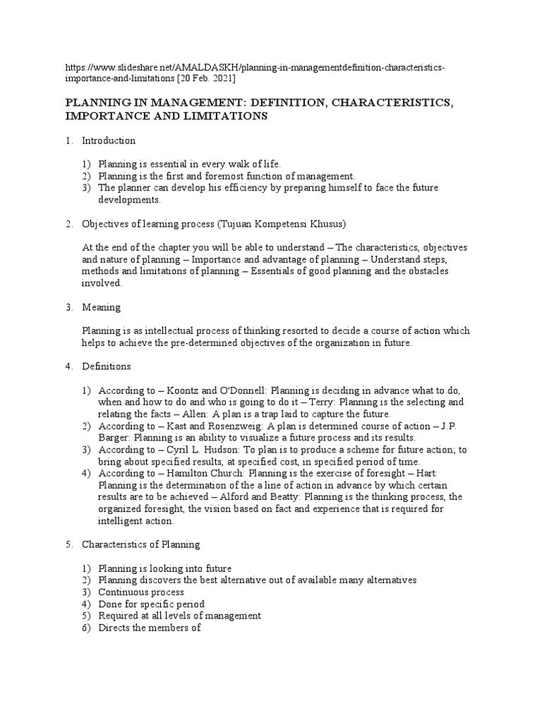Materi Sesi 3a Planning in Management | PDF | Forecasting | Planning