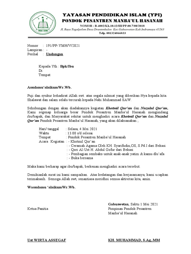 Surat Undangan Harlah | PDF