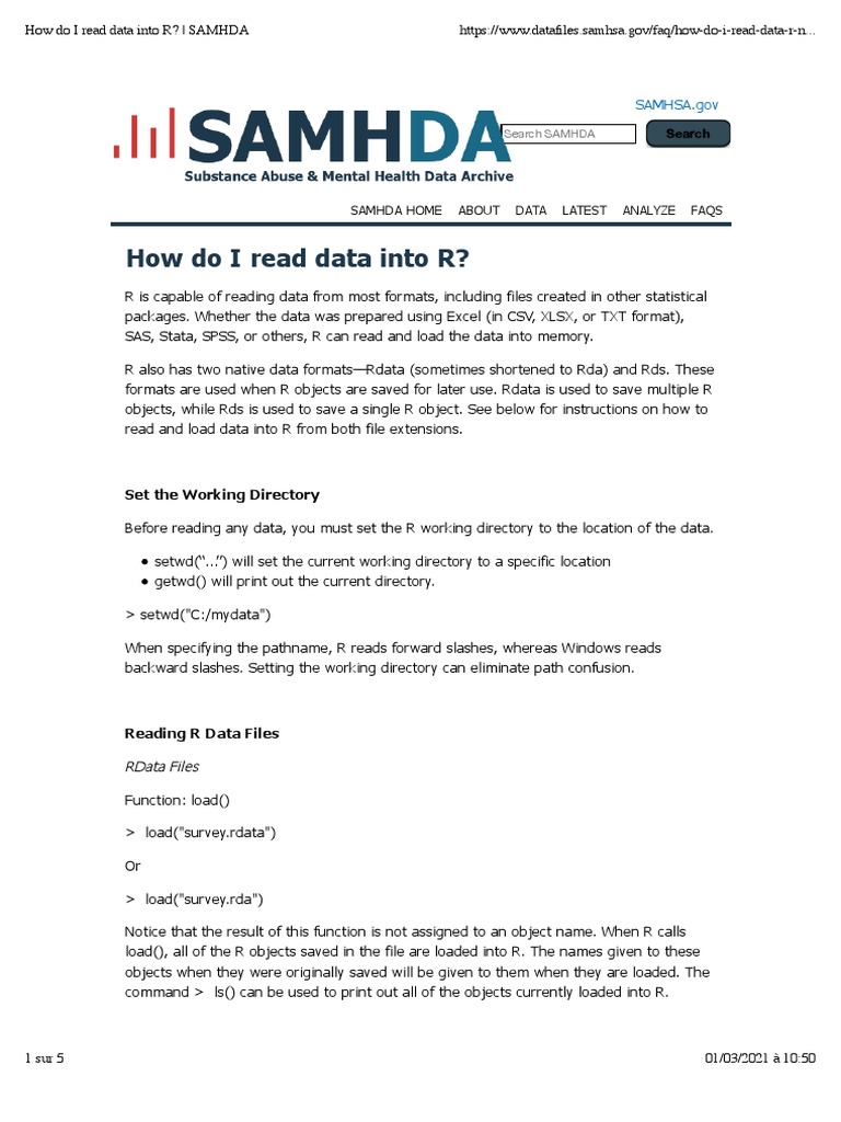 How Do I Read Data Into R? - SAMHDA | PDF | Computer Data | Computer Programming