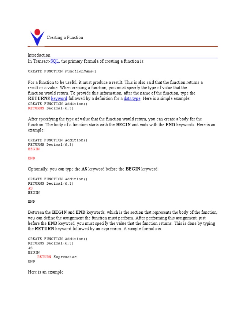 Creating A Function Pdf Parameter Computer Programming Subroutine 4846