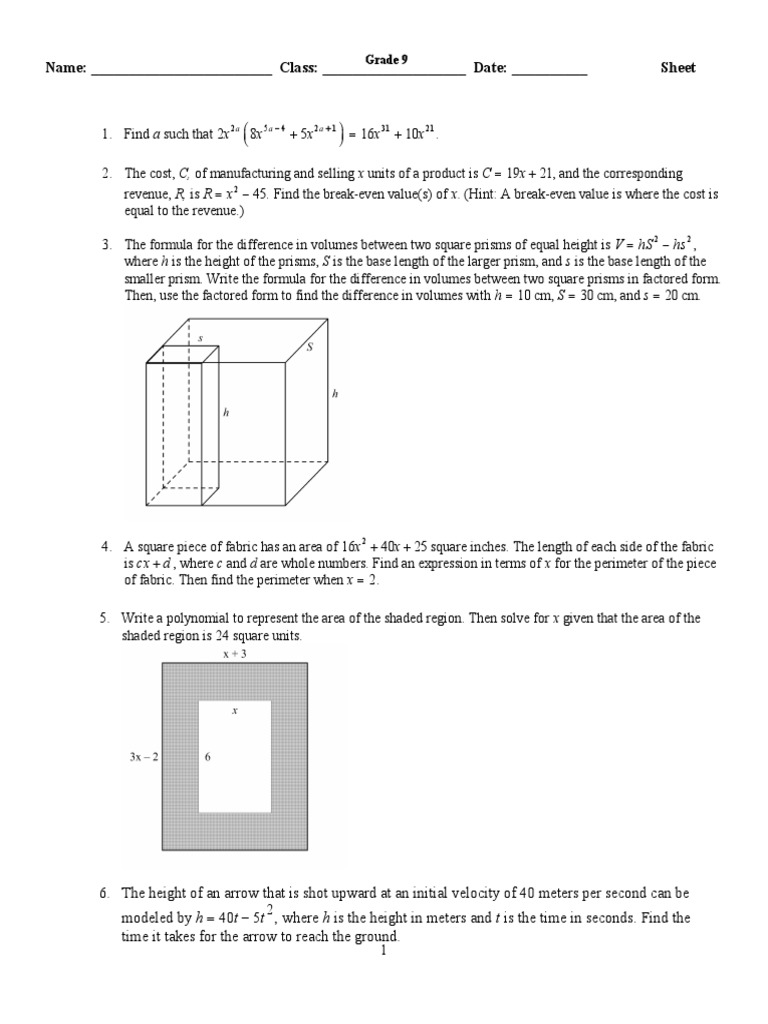 gr9 Word Problems Sheet | PDF | Area | Mathematical Analysis