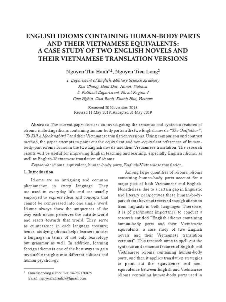 English Idioms Containing Human-Body Parts and Their Vietnamese ...