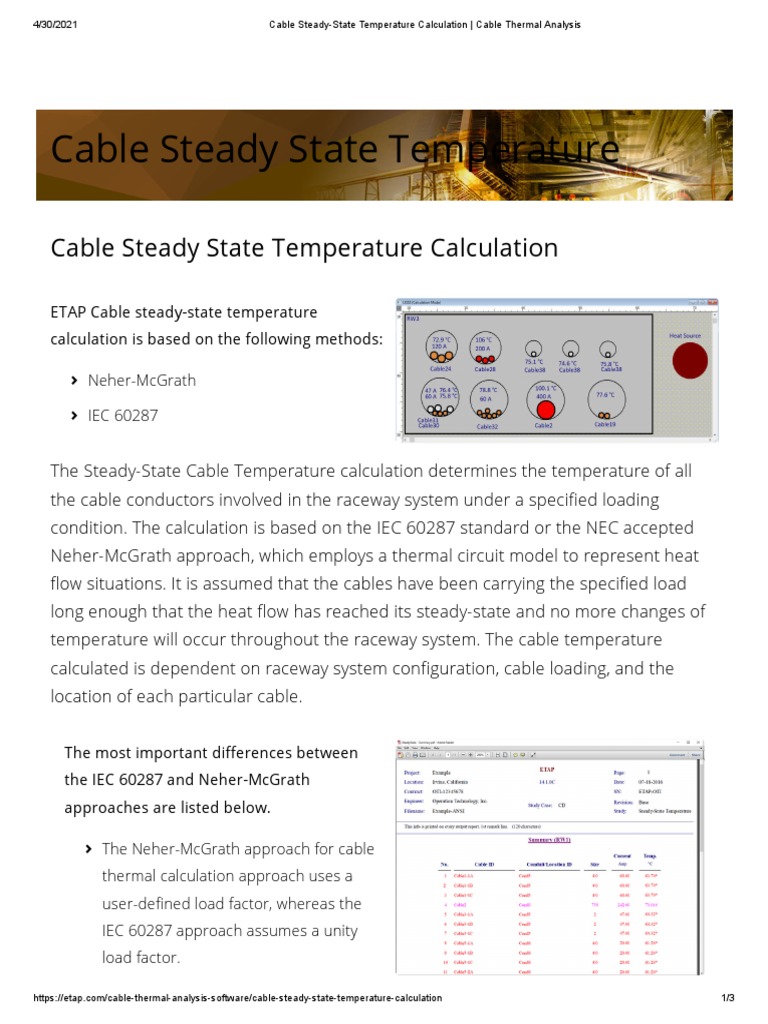 Etap Cable Steady State Temperature Calculation Cable Thermal