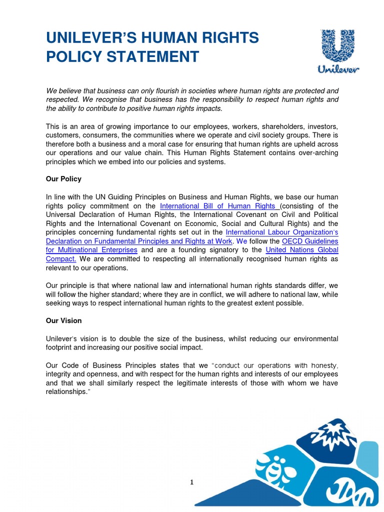 Unilever 'S Human Rights Policy Statement | PDF | Human Rights ...