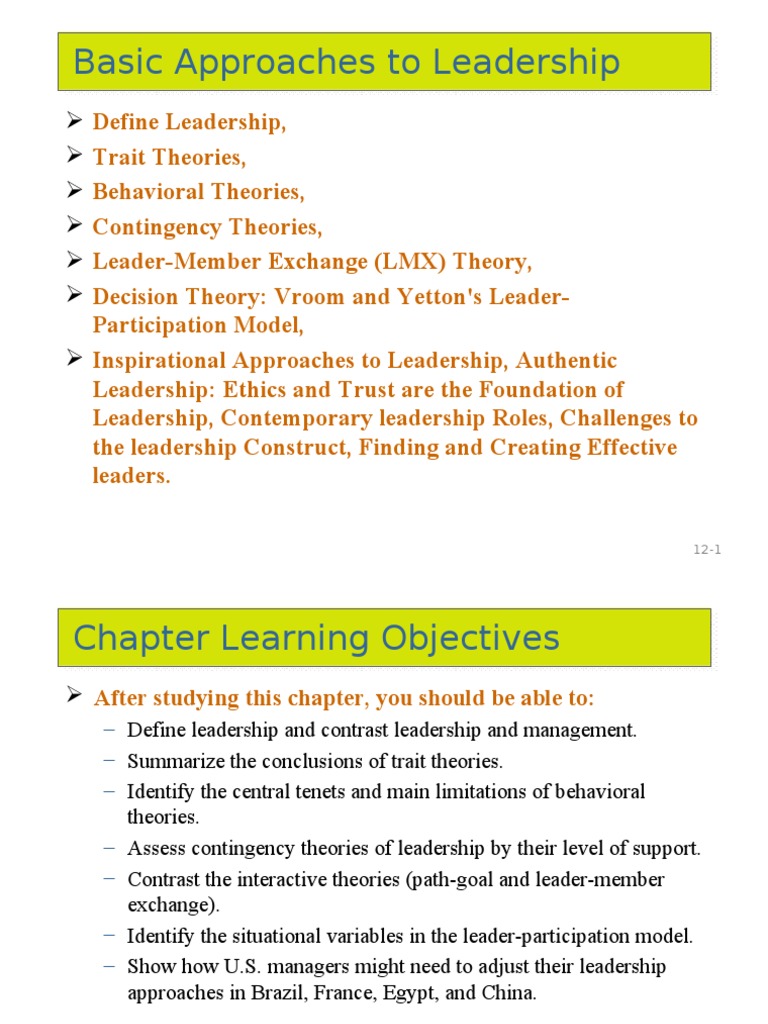 Basic Approaches To Leadership | PDF | Leadership | Goal