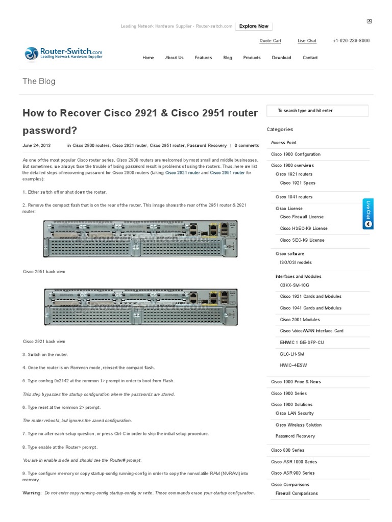 How To Recover Cisco 2921 & Cisco 2951 Router Password | PDF | Cisco Systems | Router (Computing)