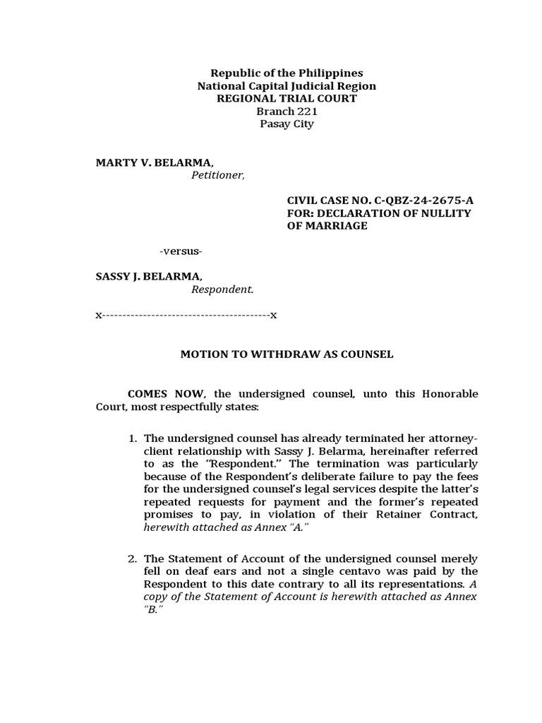 Motion To Withdraw As Counsel | PDF | Lawyer | Justice