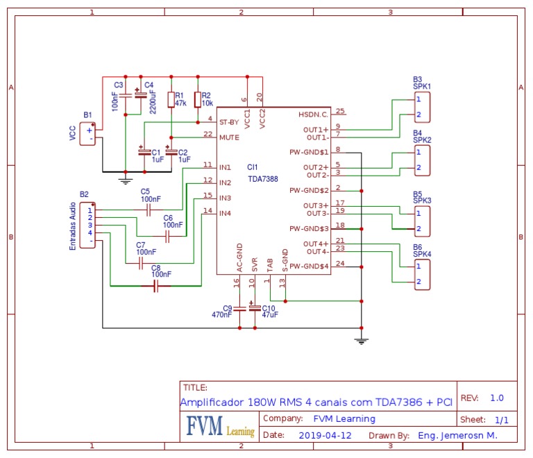 Schematic - Amplificador 180W RMS 4 Canais Com TDA7386 PCI ...