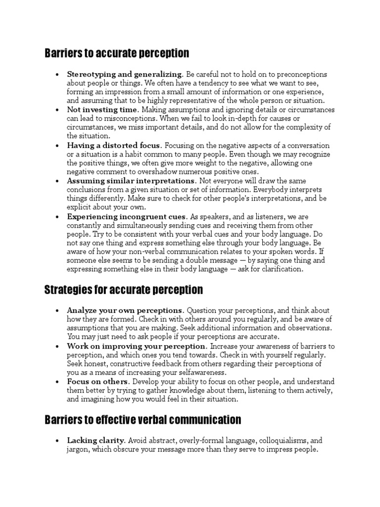 Barriers To Accurate Perception | Download Free PDF | Body Language ...