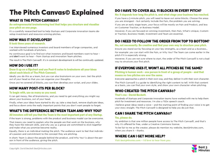 The Pitch Canvas© Explained - V3 - 1 | PDF | Startup Company | Small ...
