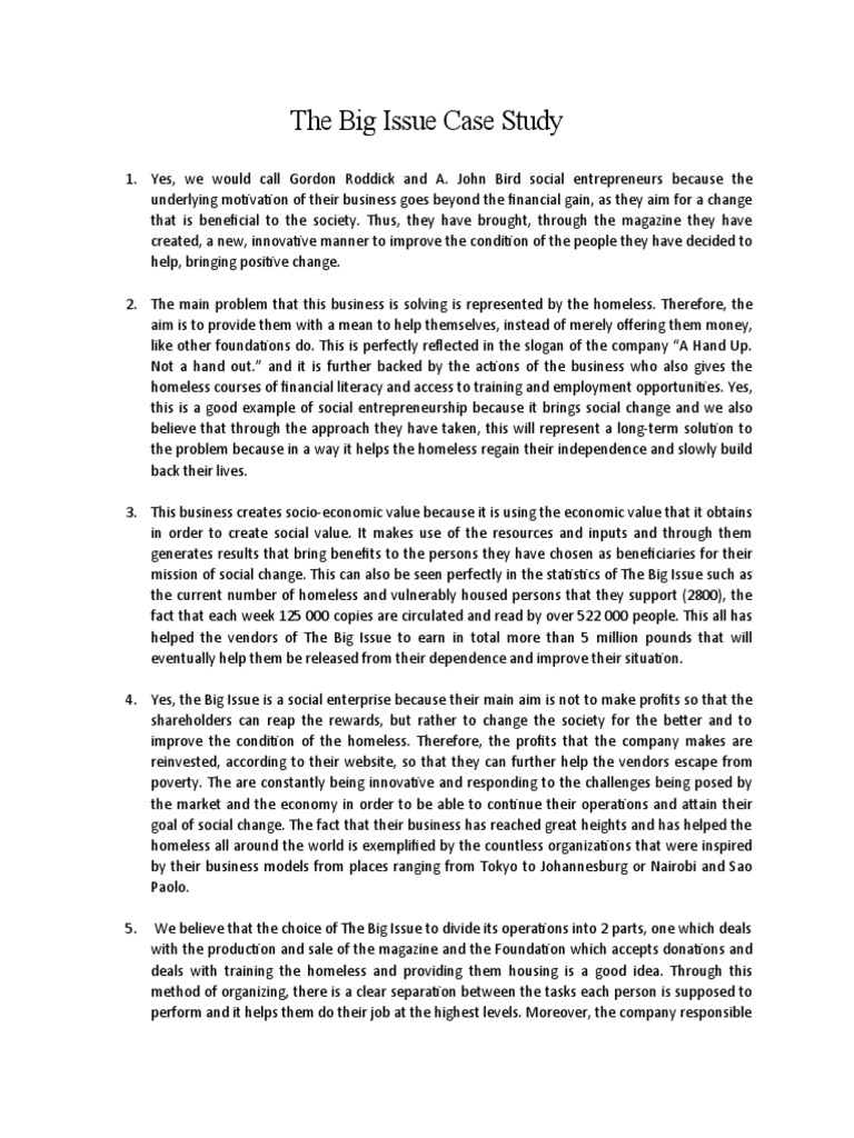 The Big Issue Case Study | PDF | Social Entrepreneurship | Entrepreneurship