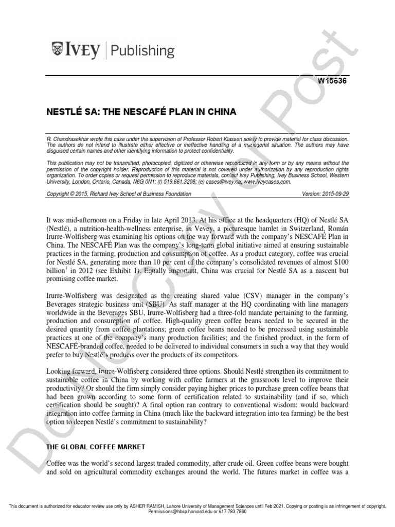 Nestle SA - The Nescafe Plan in China | PDF | Coffee | Fair Trade