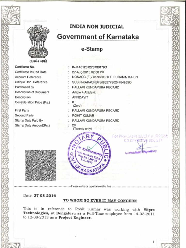 Reference Letter Wipro Noterized | PDF