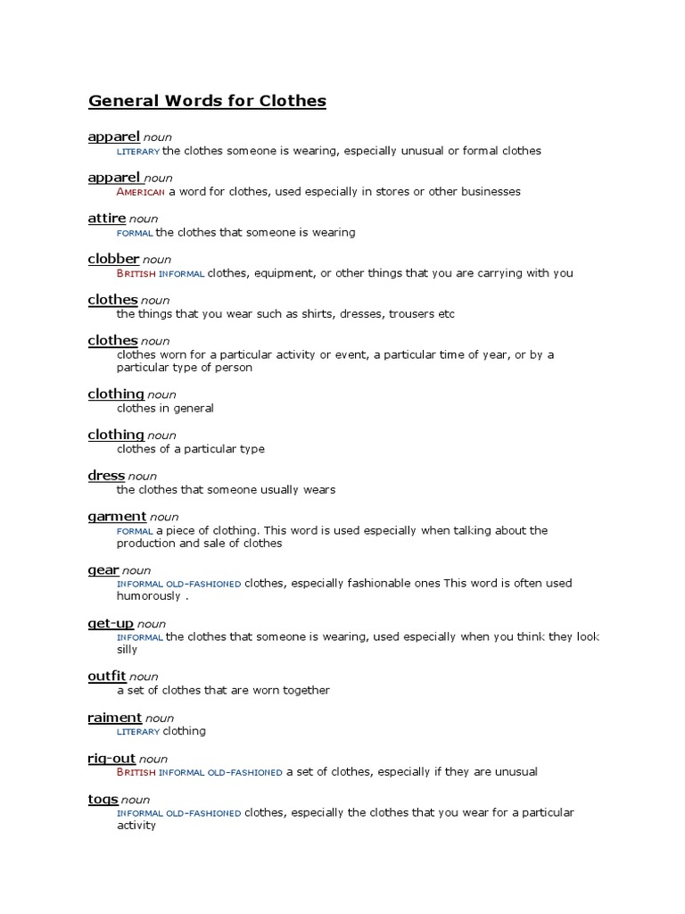 General Words For Clothes: Apparel Apparel Attire Clobber Clothes ...