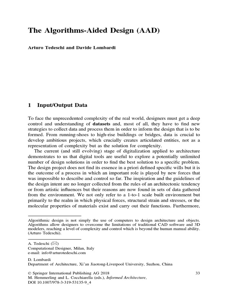 The Algorithms-Aided Design (AAD) : 1 Input/Output Data | PDF ...