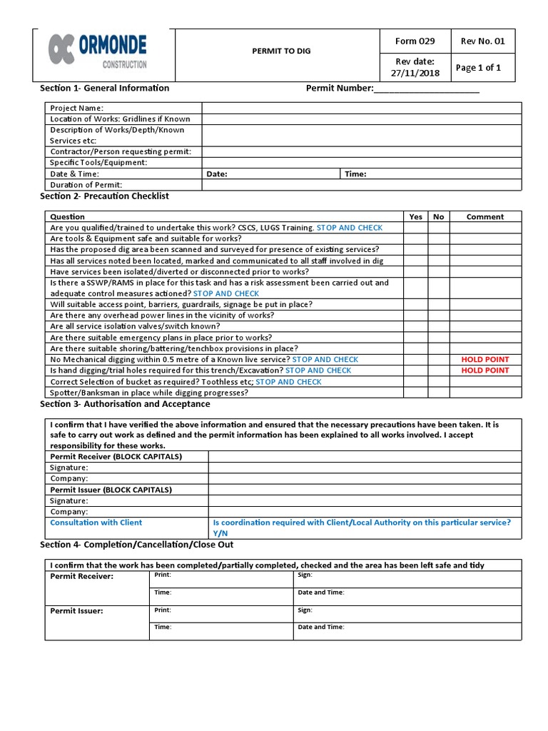 FM 029 Permit To Dig | Download Free PDF | Business