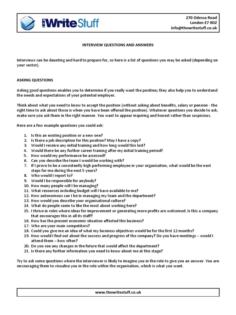 Interview Questions - Answers | PDF | Question | Employment