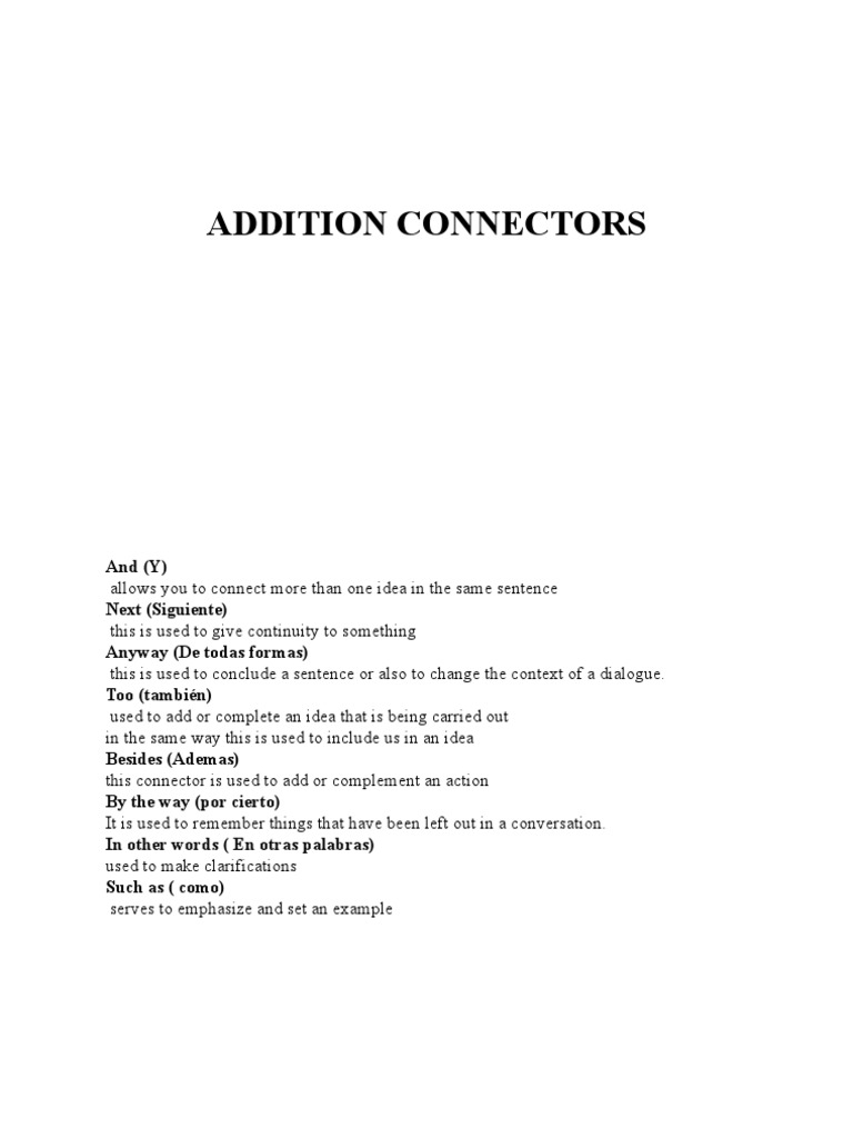 Addition Connectors | PDF | Language Arts & Discipline
