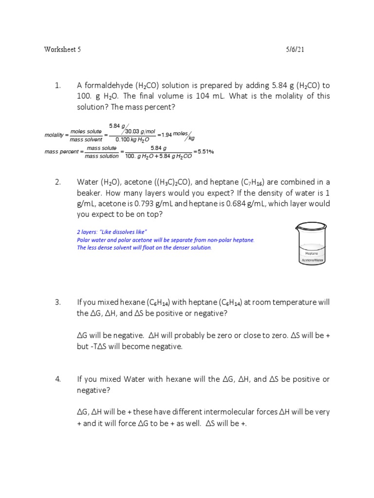 Worksheet 6 Colligative Properties | PDF | Solution | Mole (Unit)