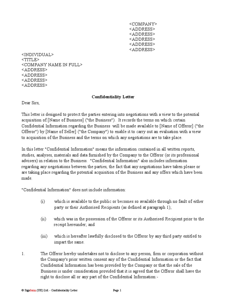 Confidentiality Letter | PDF | Confidentiality | Offer And Acceptance