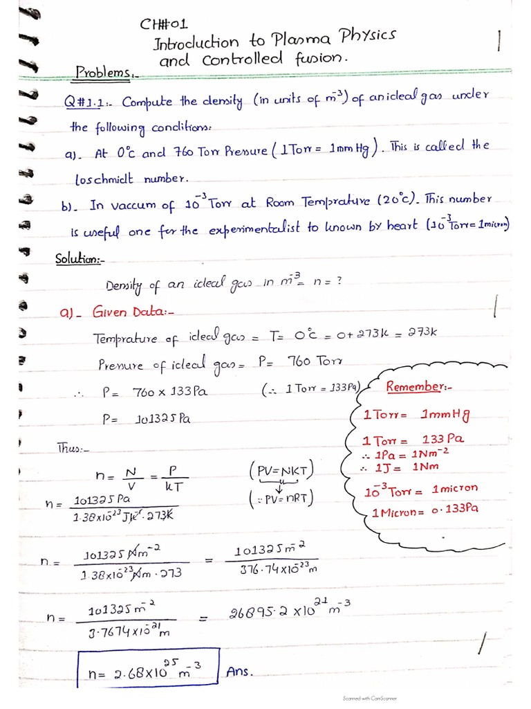 Numerical Problems CH (1) Introduction To Plasma Physics and Controlled ...