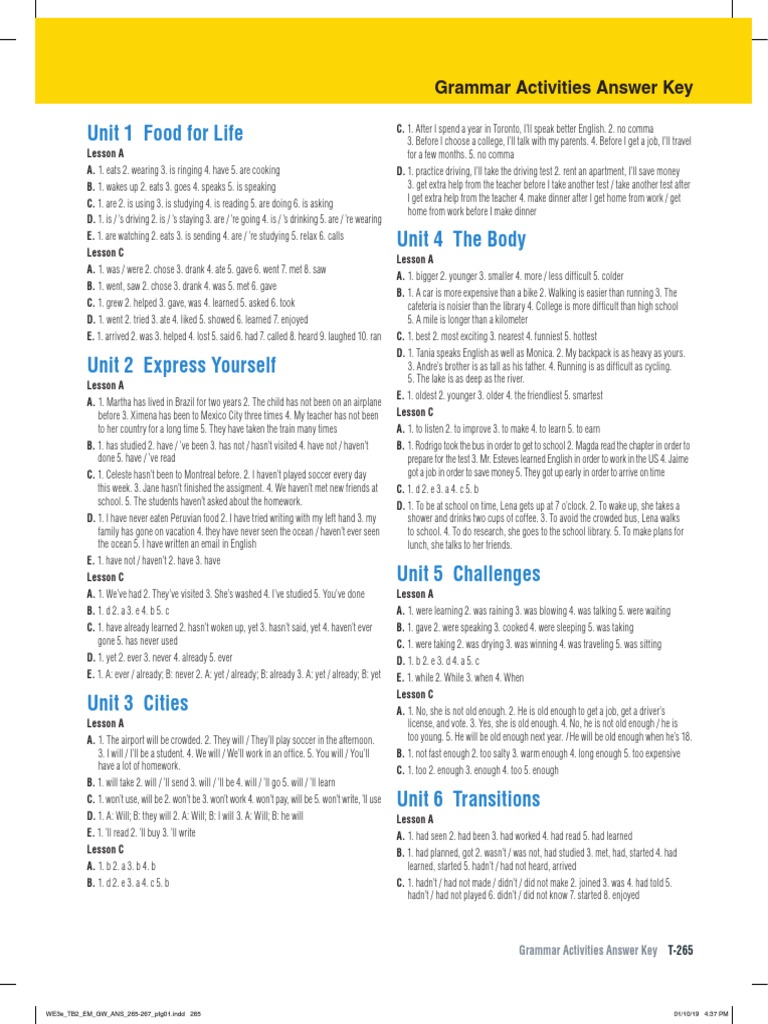 World English 2 Answer Key | PDF | Homework | Foods