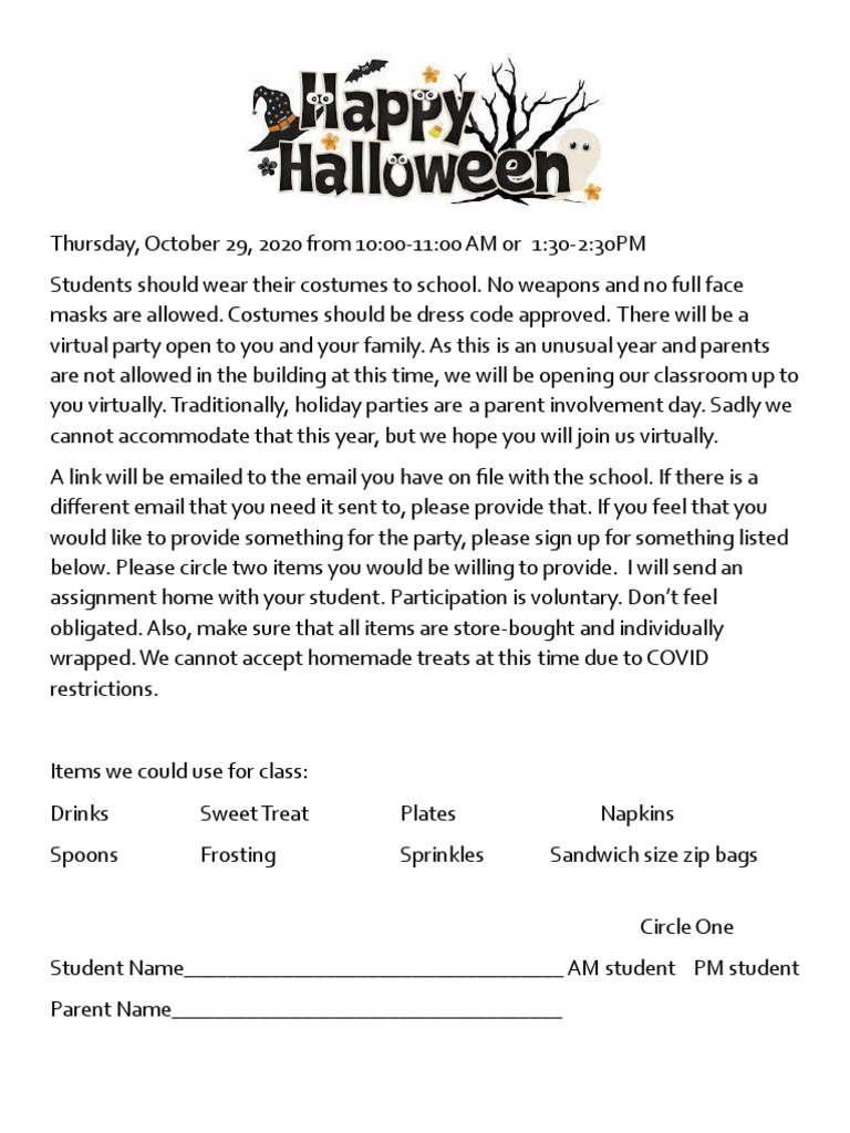 Halloween Parent Letter | PDF | Wellness
