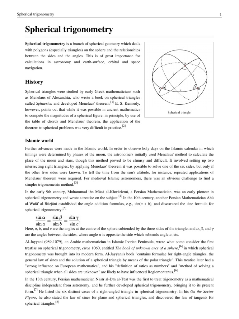 History of Spherical Trigonometry | PDF | Sphere | Triangle