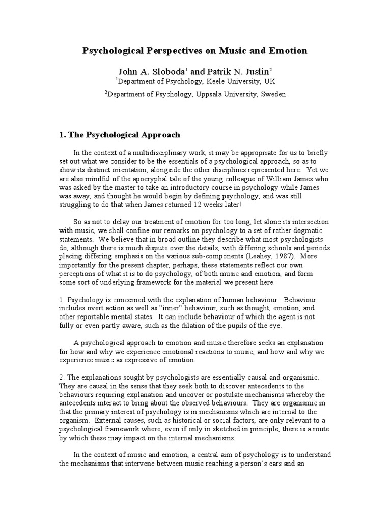 Psychological Perspectives On Music and Emotion: John A. Sloboda and ...
