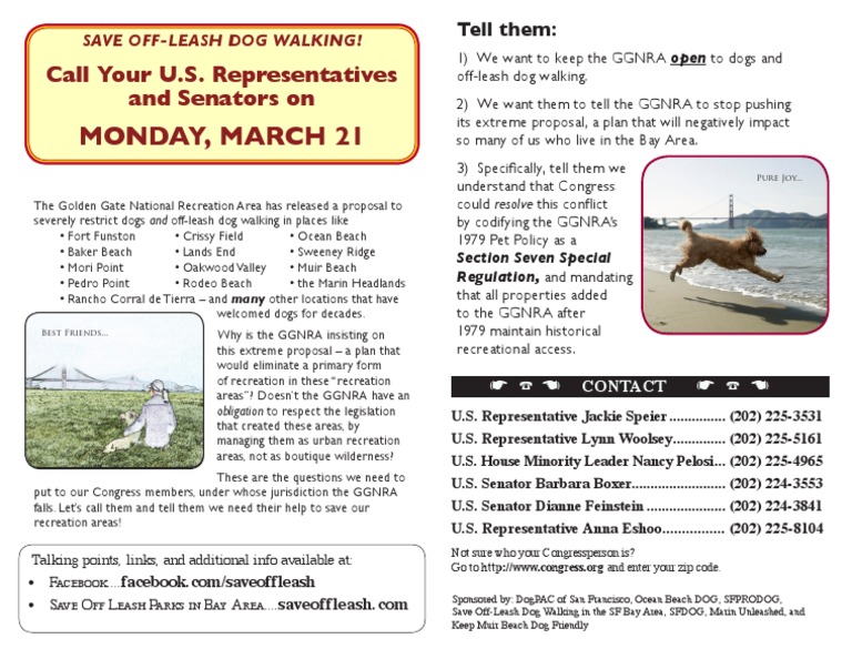 GGNRA March 21 Call-In Flyer | PDF | Legislative Branch Of The United ...