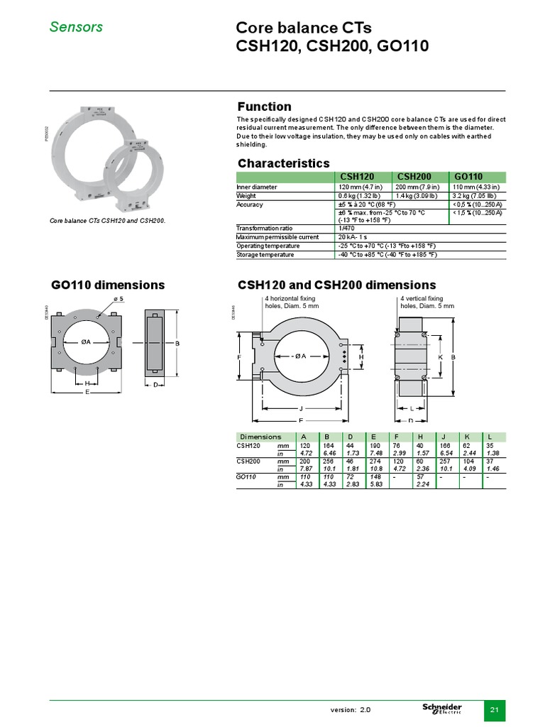 Core Balance Cts Csh120, Csh200, Go110: Sensors | PDF | Equipment ...