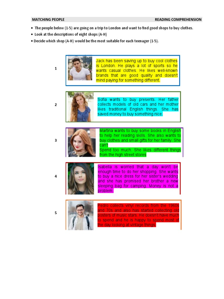 Matching People Reading Comprehension | PDF | Clothing