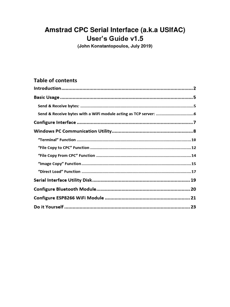 Amstrad CPC Serial Interface User Guide | PDF | Transmission Control ...
