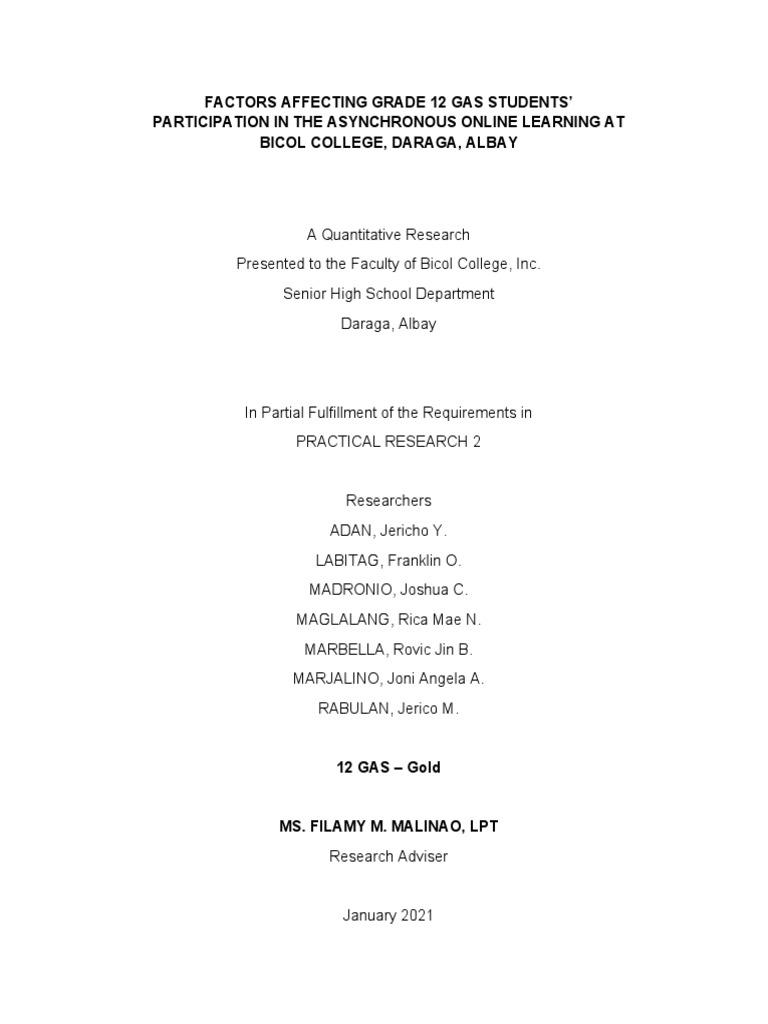 Factors Affecting Grade 12 Gas Students' Participation in The ...
