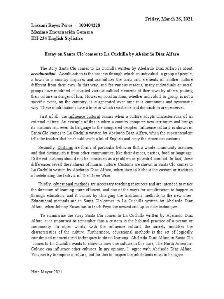 Essay On Santa Clo Comes To La Cuchilla | PDF | Communication | Cognition