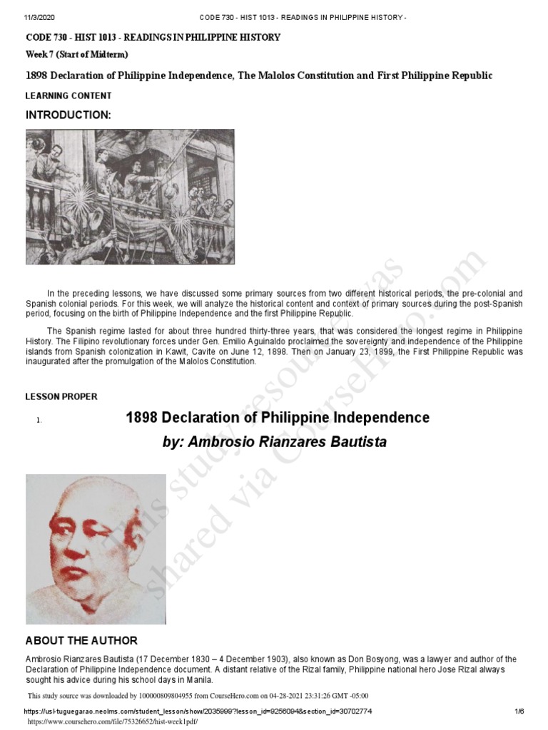 This Study Resource Was: 1898 Declaration of Philippine Independence ...