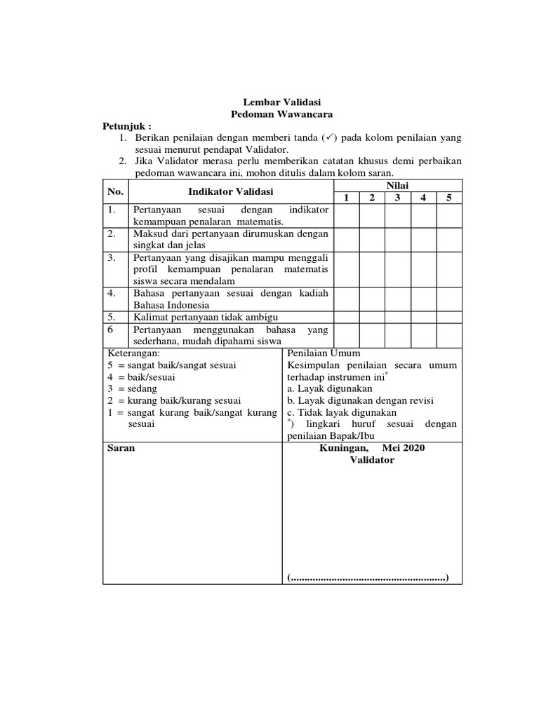 Lembar Validasi Pedoman Wawancara | PDF
