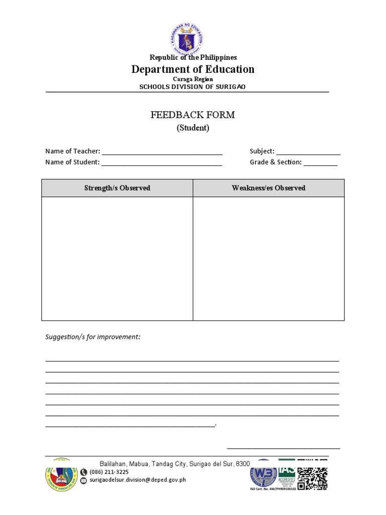 Department of Education: Feedback Form | PDF